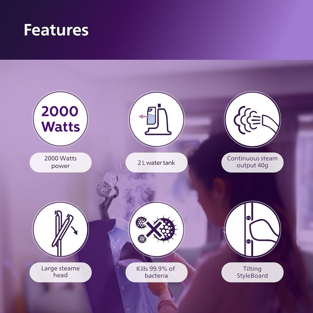 Buy PHILIPS 3000 Series 2000 Watts Standing Garment Steamer (2000ml Water Tank, 3 Modes, Tilted ...